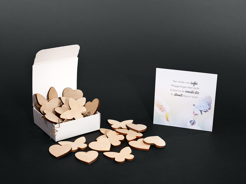 Troostbox Memory Markers - Hout | Mix van vlinders en hartjes